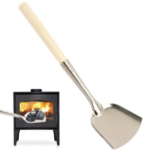 emvanv fireplace ash shovel, long handle fire pit shovel, pizza oven cleaner with wooden handle, fireplace trowel charcoal grill ash rake gardening fireplace tools, for household camping kicthen