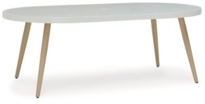 signiture design by ashley seton creek outdoor dining table, 80" w x 42" d x 29" h, white & light brown