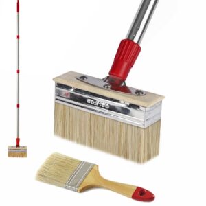 60" long handle 6" deck stain brush applicator with 3" paint brush, block staining brushes for woodstains, oils, decking paints, decking stains, deck coatings, fence wall furniture paints