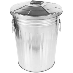 pretyzoom stainless steel trash cans with lids: round outdoor garbage can farmhouse retro metal waste bin dog poop trash can for garden yard bedroom bathroom