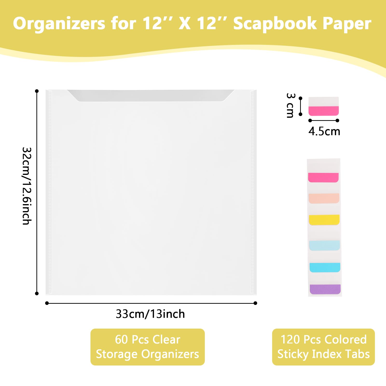 60 PCS Scrapbook Paper Storage Organizer with 120 Sticky Index Tabs for 12x12 Paper Storage,Clear PP Scrapbook Paper Storage Organizers for Holding Scrapbook Paper, Cardstock, Vinyl Paper