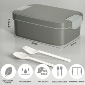 Adult Lunch Bento Box - 66oz / 1960ml Bento Box for Adult, Lunch Containers with 2 Sauce Containers & Utensil Set, 100% Leak Proof, BPA-Free, Dishwasher/Microwave Safe, Office, School & Picnic, Grey