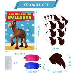 OULUN Toy Inspired Stories Party Supplies, Pin The Tail on The Bullseye Party Game, Large Poster 24PCS Reusable Tail Stickers for Kids Boys Birthday Party, Toys 4th Party Favors