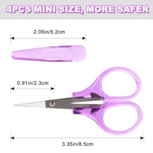 4 Pcs Small Scissors All Purpose, Stainless Steel Small Sewing Scissors Set with Protective Cover, Mini Detail Craft Scissors for Paper Cutting, Sewing, Scrapbooking, DIY Projects