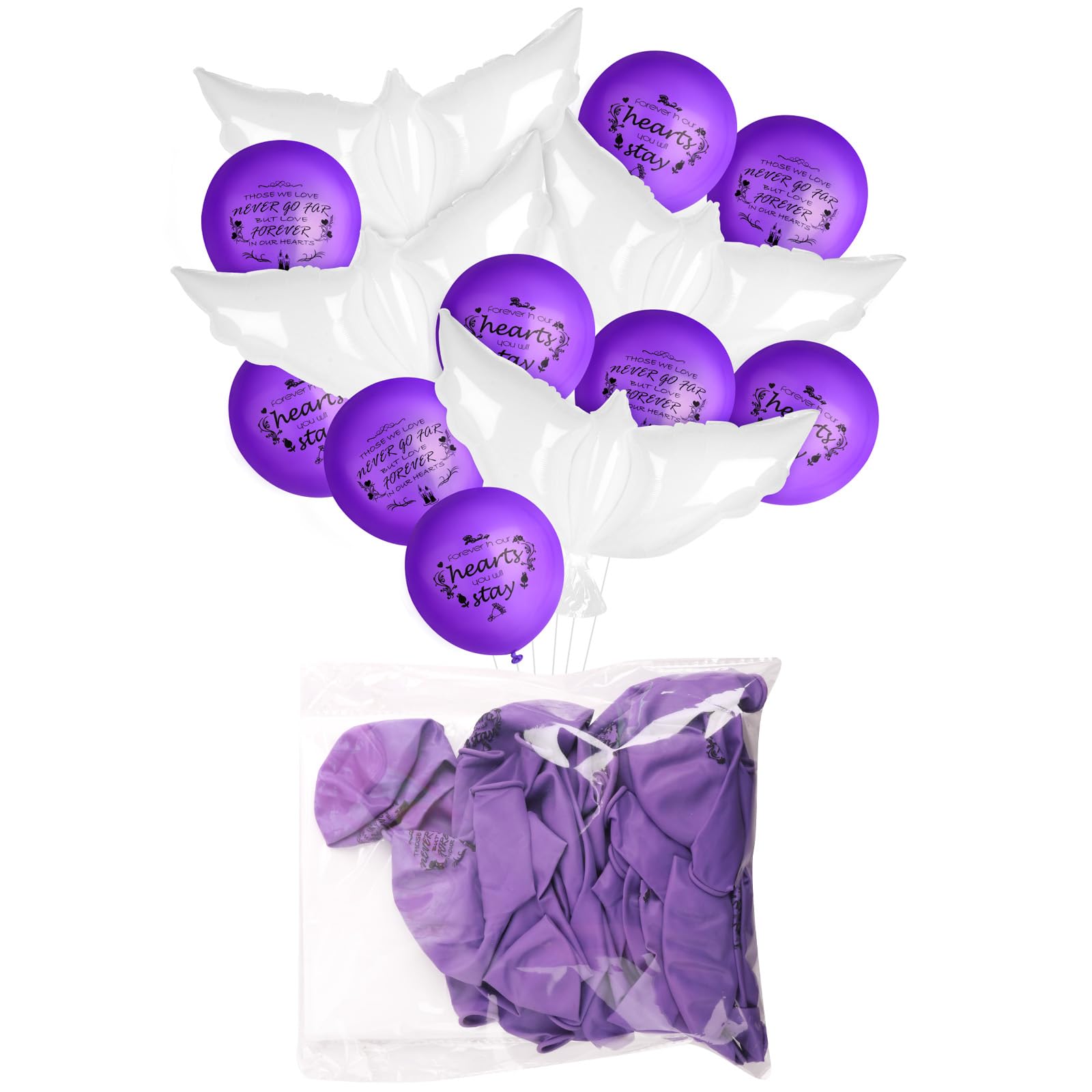 39 pcs Dove Memorial Balloons, Peace Dove and Purple to Release in Sky Biodegradable Balloons to Memory Life Floting Balloons for Funeral, Happy Heavenly