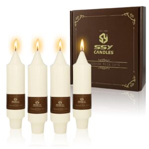 njao hoo ivory short taper candle 5 inch candlesticks unscented dripless tapered candle set for home decor wedding party dinner candles, 4 pack