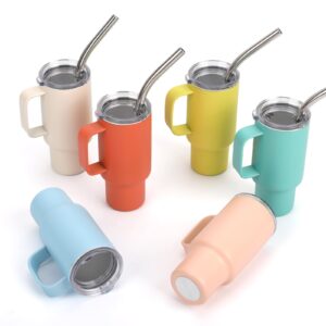 stfali cute shot glasses with handle 2 oz, mini shot tumbler with lid and straw, kawaii insulated tumblers for espresso coffee spirits cute stuff funny gifts, 6 pack