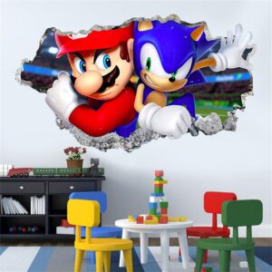 sktffr 3d mario brothers wall stickers 3d cartoon game character wall decals removable wall decors for boys bedroom,girls bedroom living room decoration (size: 17 in*24 in)