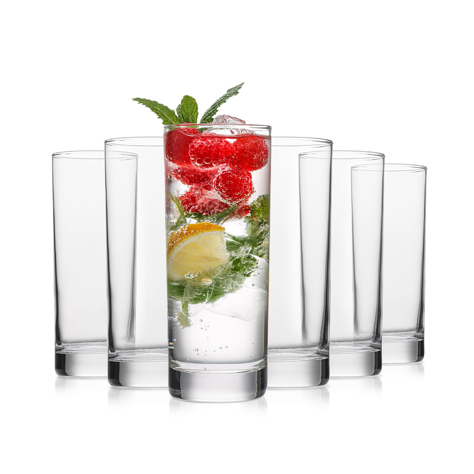 OUWO Highball Glasses Set of 6, 11.5oz Tall Drinking Glasses, Water Glass for Kitchen, Mojito Glass Cups, Cocktail Glasses for Bar Glassware