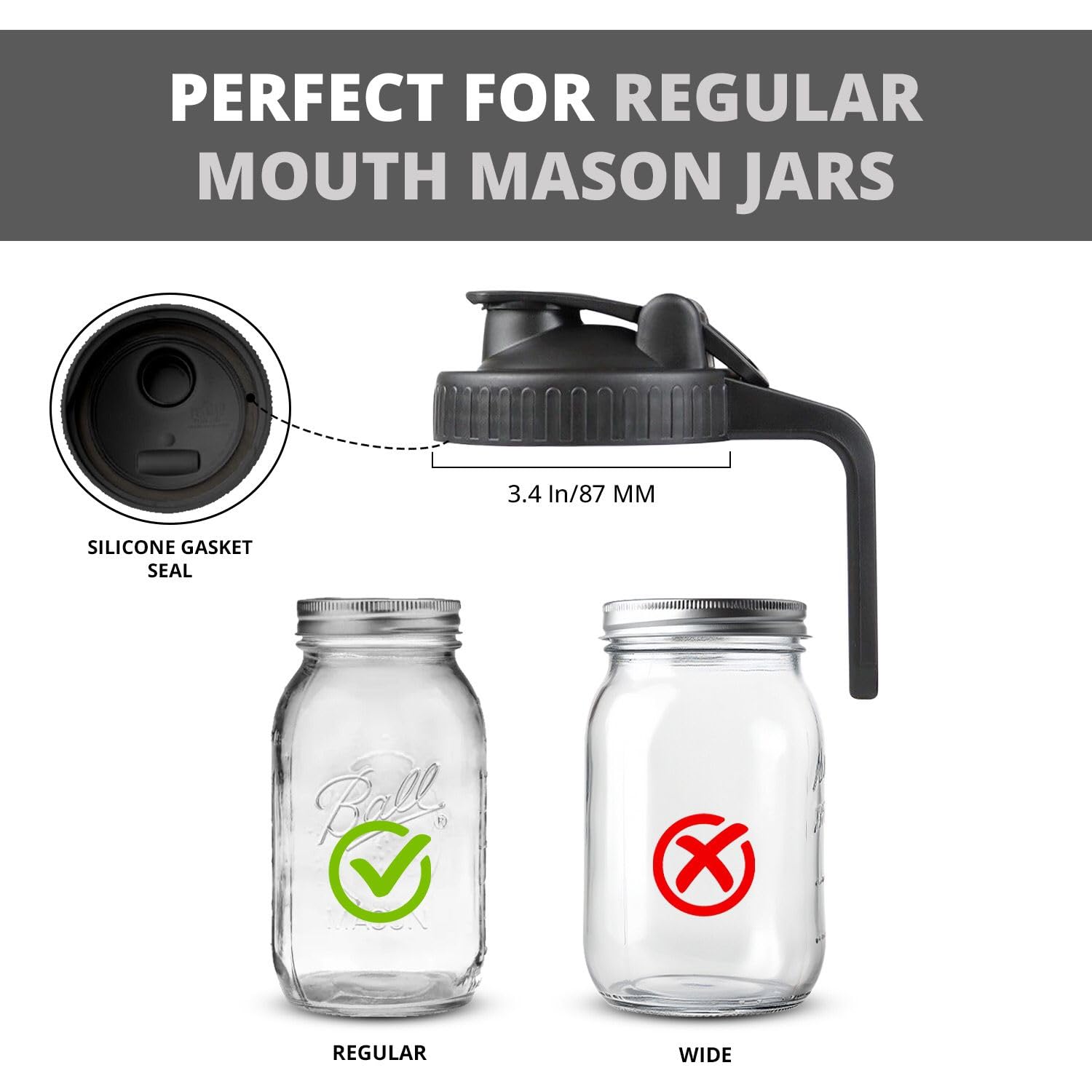 2 Pack Regular Mouth Flip Cap Mason Jar Lids for Mason Jars - Airtight Flip Cap Design with Handle, Ensures Leak-Proof and Long-lasting Performance (Black)