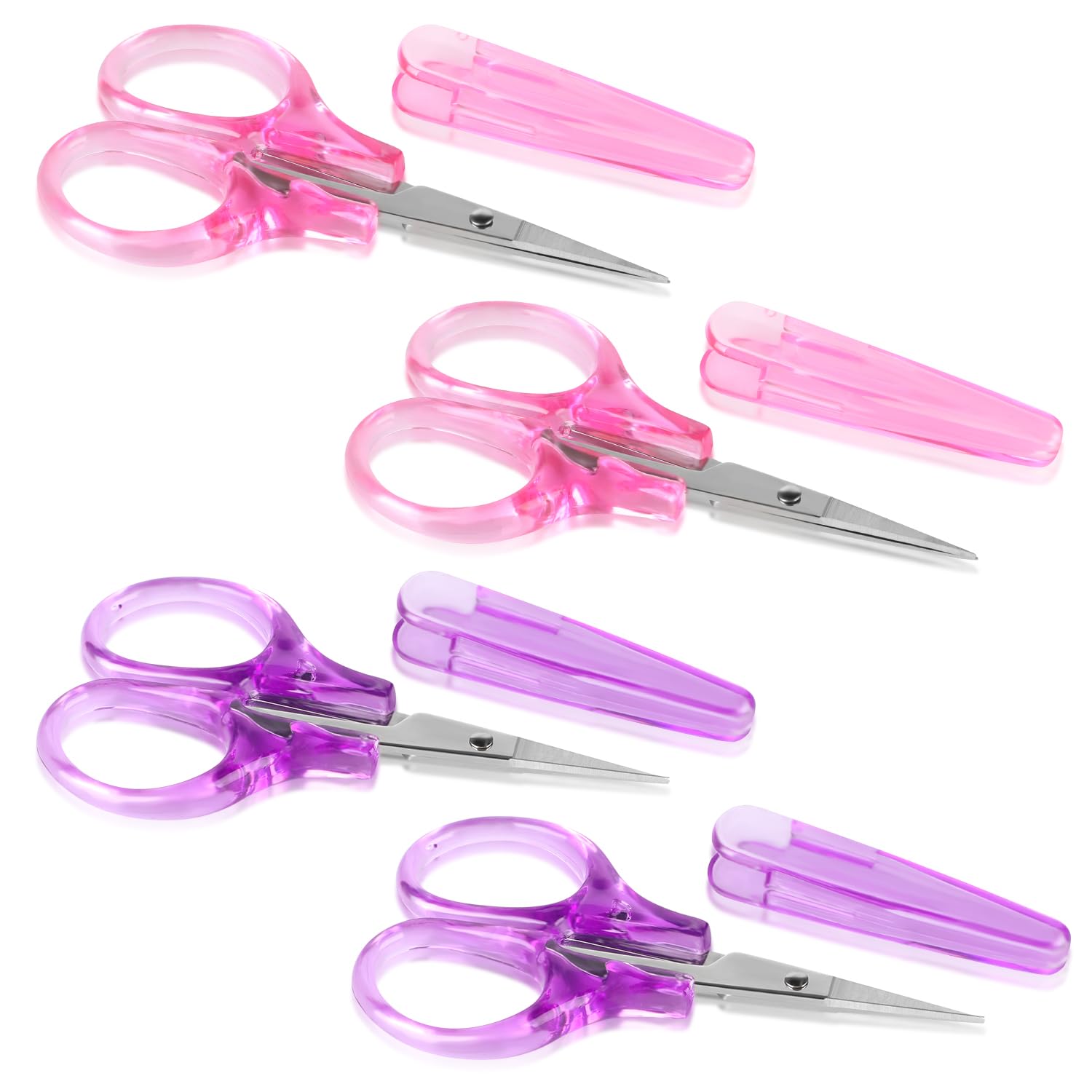 4 Pcs Small Scissors All Purpose, Stainless Steel Small Sewing Scissors Set with Protective Cover, Mini Detail Craft Scissors for Paper Cutting, Sewing, Scrapbooking, DIY Projects