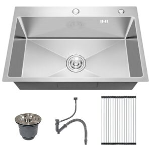 duyvisteil 33x22 inch topmount or drop in kitchen sink worktation 16 gauge stainless steel single bowl kitchen sink with drainpipe