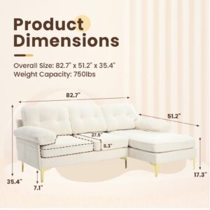 YOUDENOVA 82.7" L Shape Convertible Sectional Sofa, Comfy Chenille Sofa Couch for Living Room with Reversible Chaise, 3-Seat Modern Couch with Removable Cushion for Small Spaces (Beige)