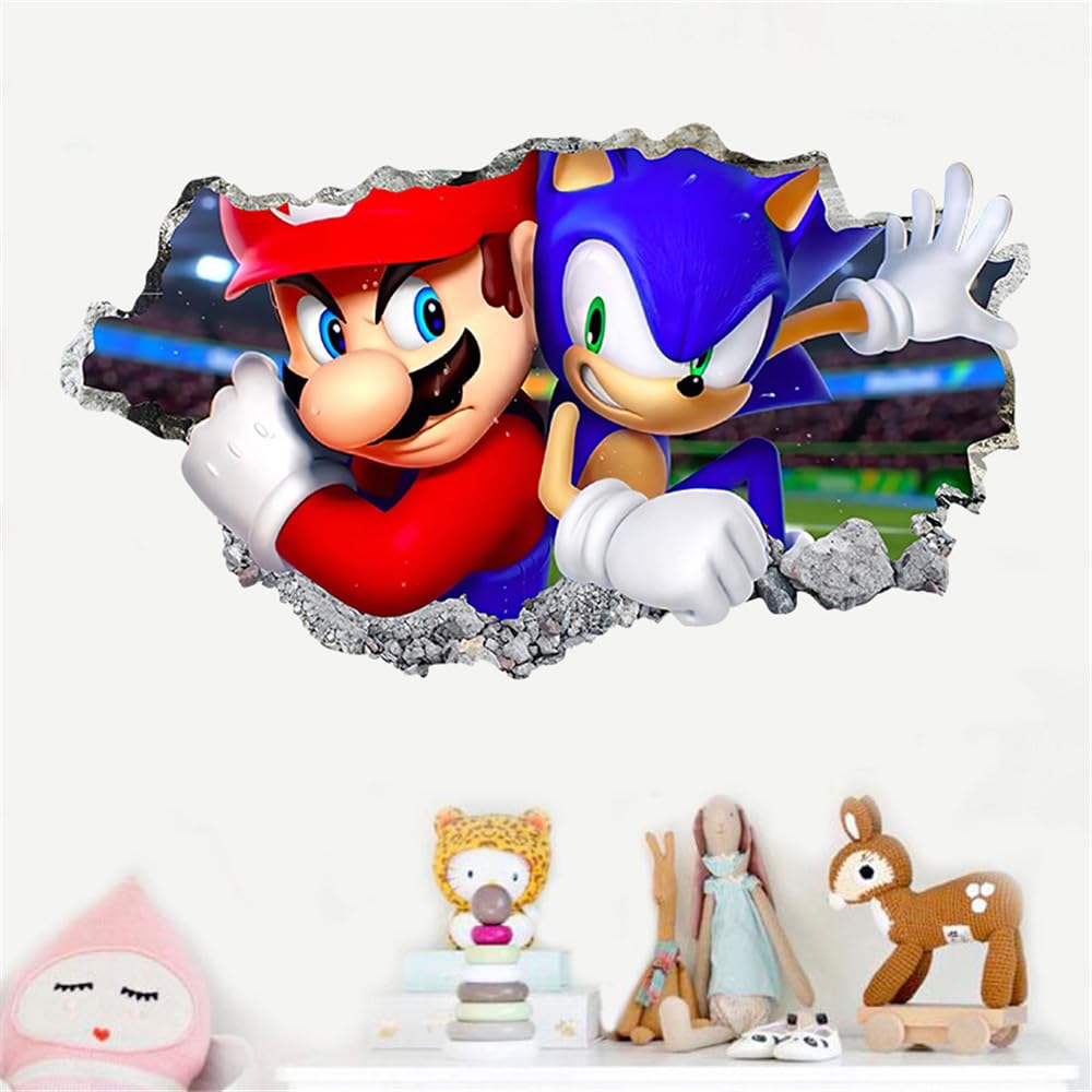 SKTFFR 3D Mario Brothers Wall Stickers 3D Cartoon Game Character Wall Decals Removable Wall Decors for Boys Bedroom,Girls Bedroom Living Room Decoration (Size: 17 in*24 in)