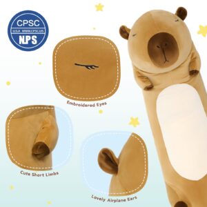 MorisMos Long Capybara Body Pillow 39.3in, Cute Capybara Stuffed Aminal Sleeping Big Pillow Cuddly Soft Throw Pillow Toy Gift for Kids Grilfriend