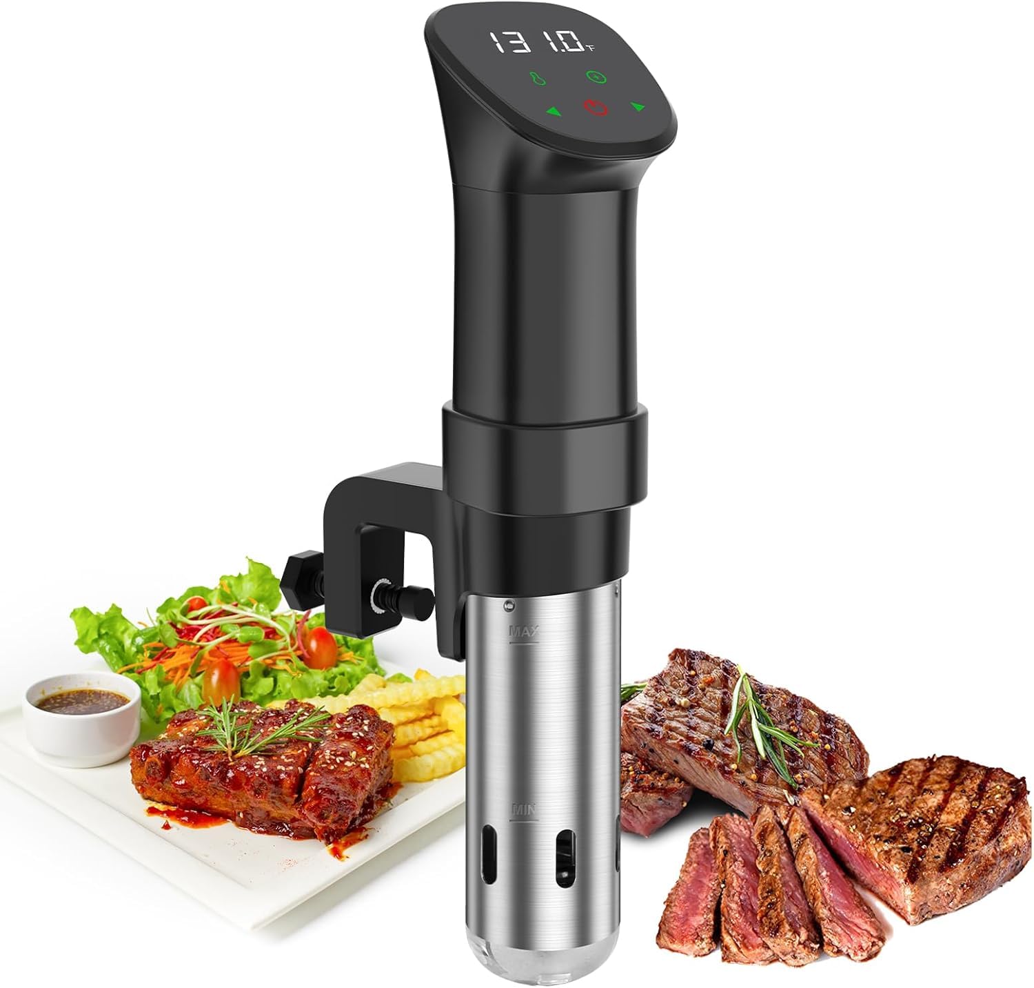 Sous Vide Machine, Sous Vide Cooker 1000W Fast Heating Immersion Circulator Cooker with Lid, Accurate Temperature and Time Control, Digital Display and Touch Control, Stainless Steel