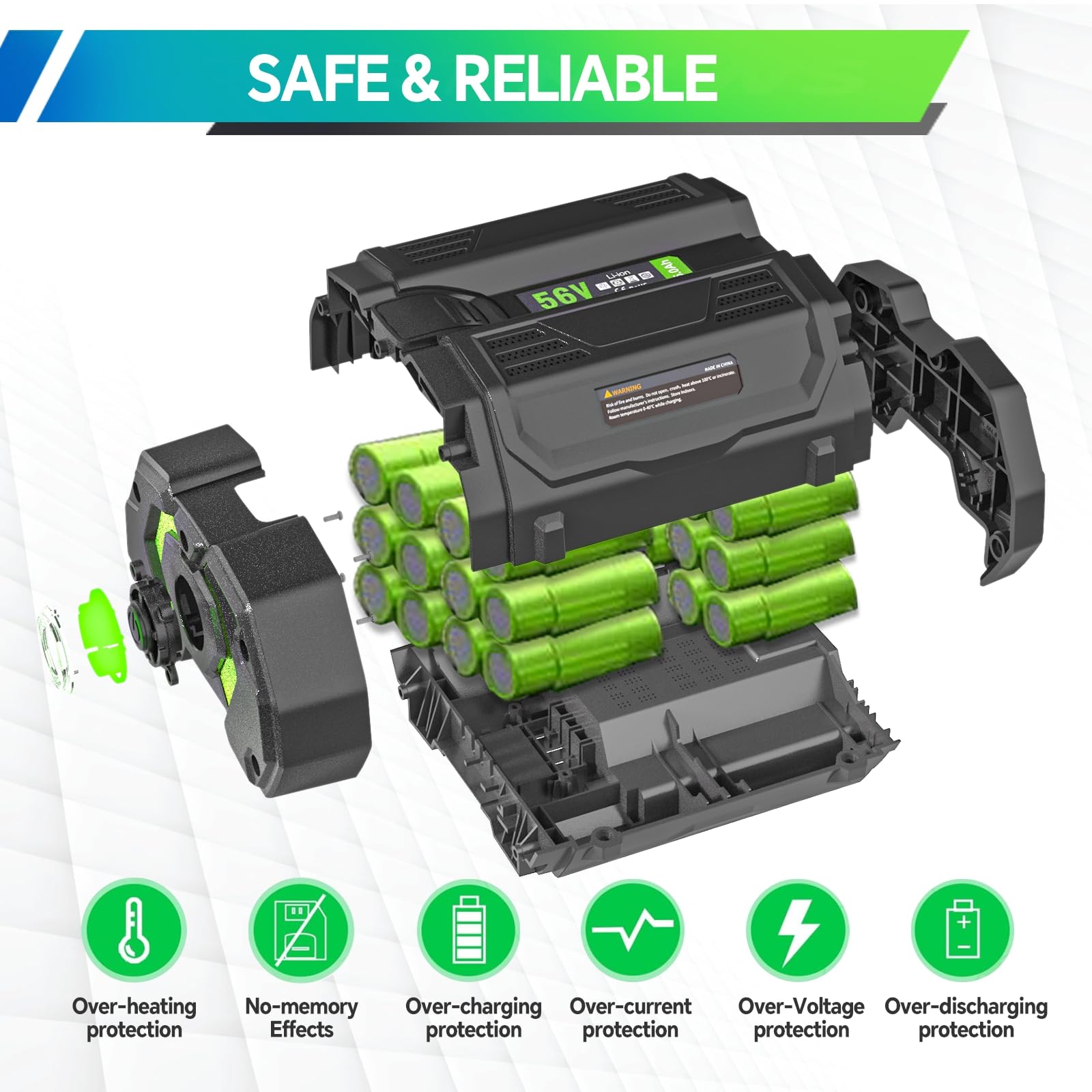 56V 5.0Ah Lithium-Ion Battery Replacement for EGO Power+ BA2800T for Equipment，Compatible with All Power 56V EGO Power+ Tools