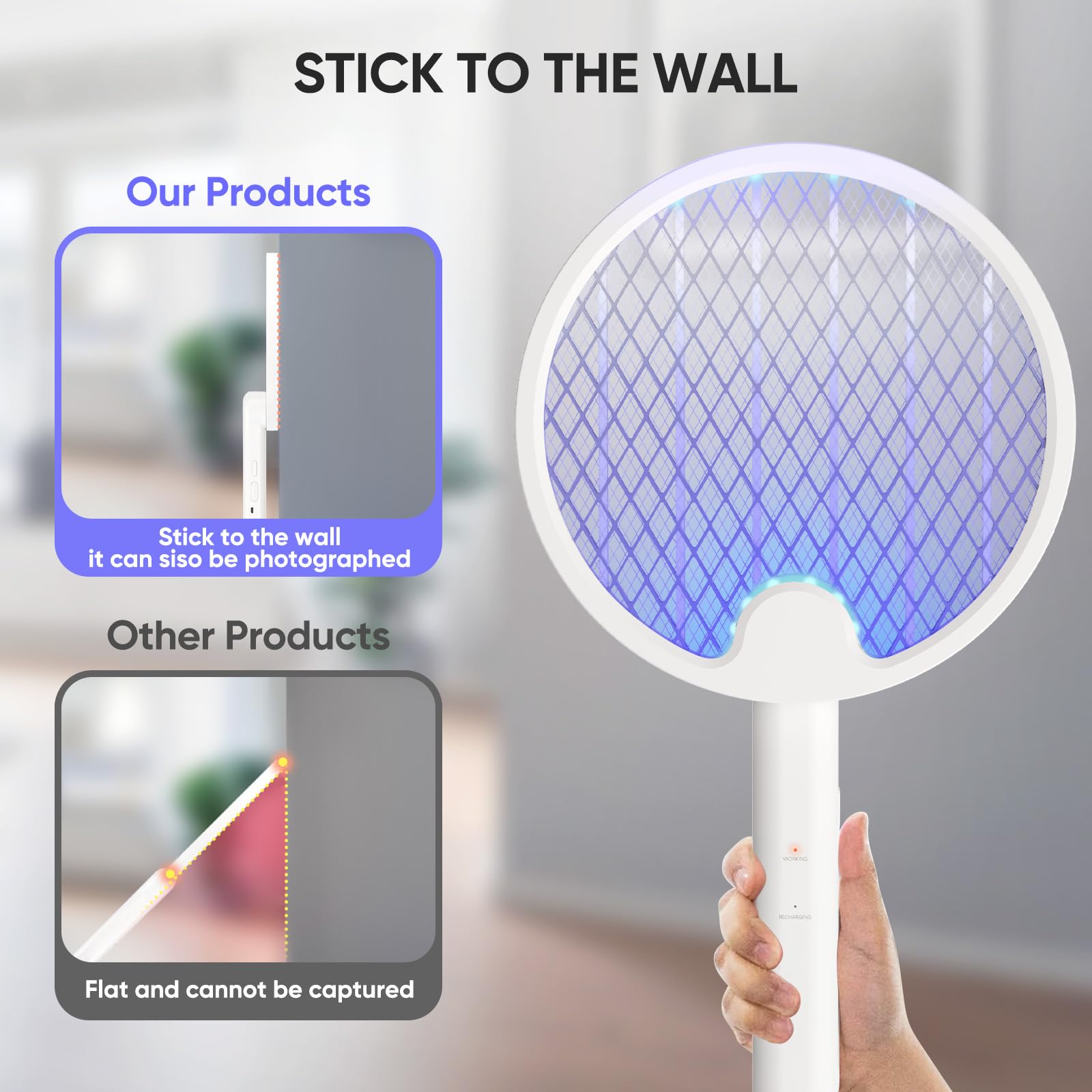 Foldable Fly Swatter Electric Fly Swatter Racket Bug Zapper Fly Zapper Dual Modes Rechargeable Mosquito Killer Fruit Fly Trap Indoor Outdoor Backyard Patio Camping (1)