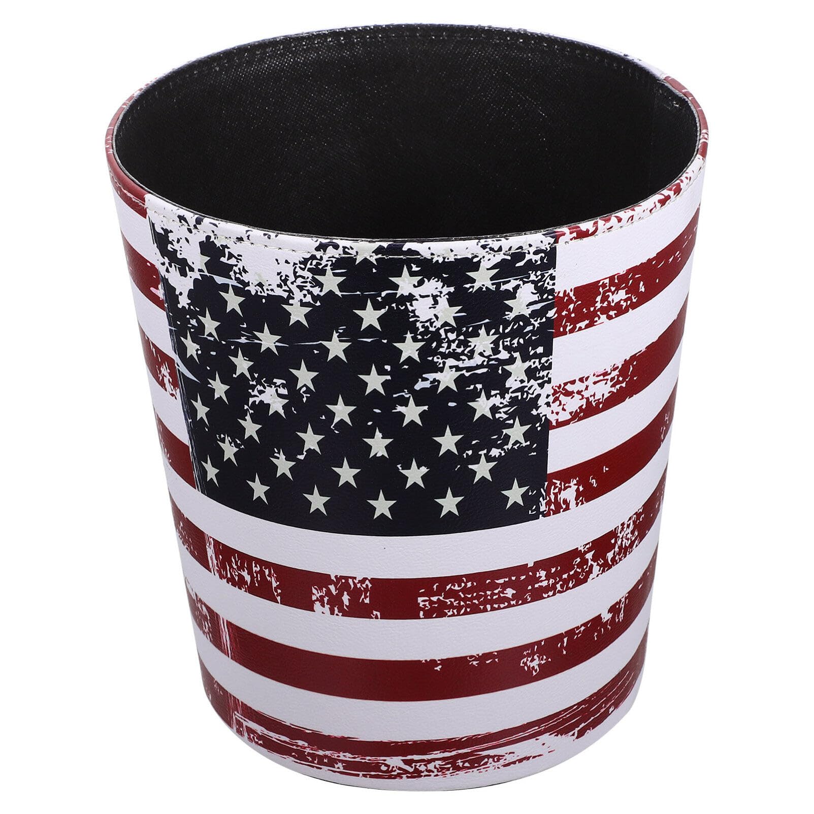 PRETYZOOM US Flag Vintage Leather Trash Can Wastebaske PU Leather Trash Bin Retro Toilet Paper Bin Garbage Can for Bathroom Kitchen Bedroom Office