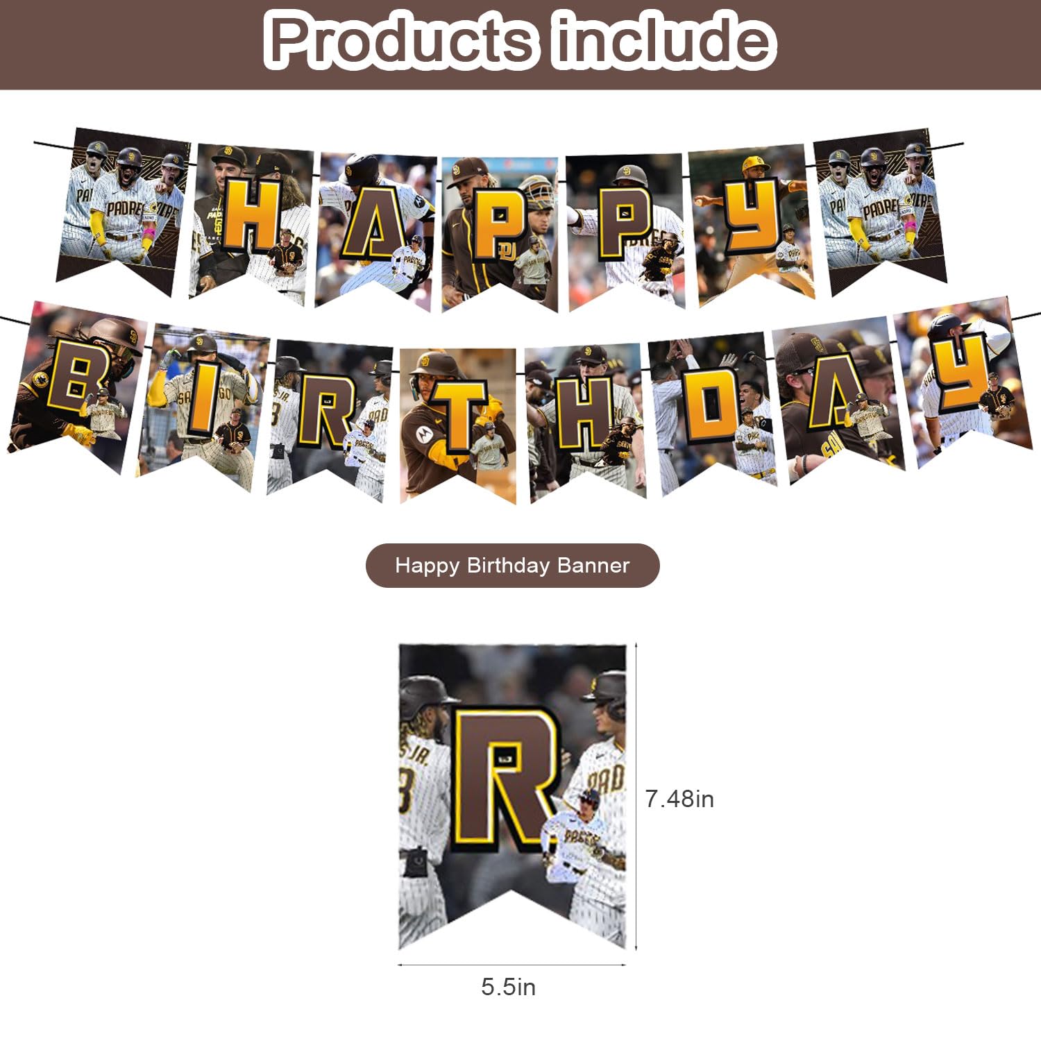 Generic San-Diego Baseball Theme Party Supplies Birthday Decorations, Padres Baseball Team Party Supplies Include Banner, Cake Toppers,Balloons for Birthday Party Supplies, Orange