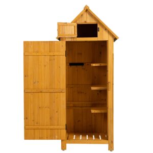 outdoor storage cabinet, garden wood tool shed, outside wooden shed closet with shelves and latch for yard, patio, deck and porch,30.3”l x 21.3”w x 70.5”h (natural)