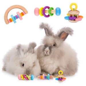 mewtogo 3 pcs wooden bunny toys - safe rabbit toys, bite-resistant guinea pigs toys for chinchillas hamsters small animals playing teeth grinding indoor outdoor bunny gifts