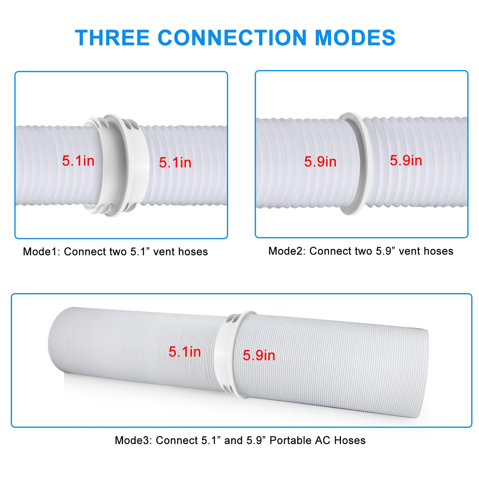 Portable Air Conditioner Hose Connector for Both 5.1"/5.9" Exhasut Vent Hoses with Clockwise & Counter Clockwise Threads, Universal Mobile AC Unit Vent Hose Coupler Coupling Extension