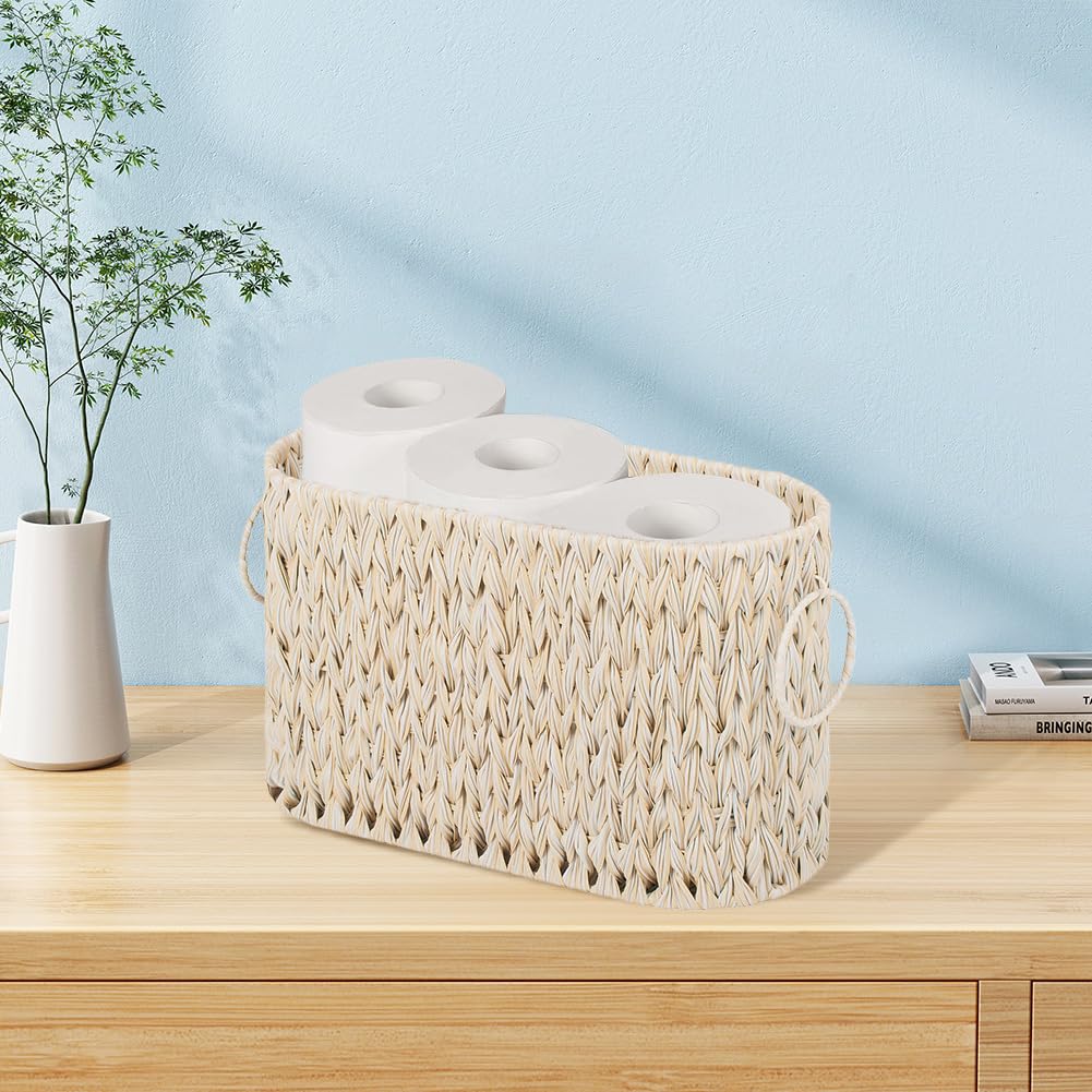 Airsnigi Toilet Paper Storage, 2 Pack Toilet Paper Basket for Bathroom Storage Wicker Toilet Paper Holder for 6 Mega Rolls Waterproof Wicker Bathroom Storage Basket, White