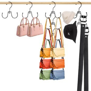 8 pack 16 purse hanger purse organizer for closet, purse storage hooks, 360° rotatable space saving closet organizers and storage for purse, handbag, bag, jeans, belt, scarf