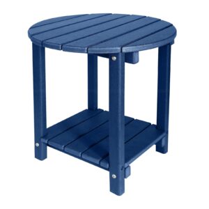 gardenstar adirondack round outdoor side table 2-tier storage patio side table, hdpe end tables for backyard pool porch garden lawn (blue)