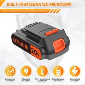 20 Volt MAX 2.0AH Battery Replacement for Black and Decker 20V Lithium-Ion Battery，Compatible with All Power 20V Black and Decker Power+ Tools