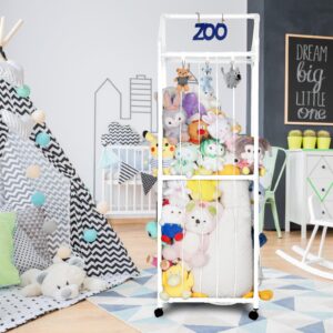 XMBecc Stuffed Animal Storage Zoo Stuffed Animal Holder Space Save Vertical Stuffed Animals Storage PVC with Elastic Band and Net for Playroom Birthday Gift for Bedroom（white）