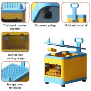 Collapsible Kids Storage Box with Building Base for Lego Toy Organizer Bins with Lids and Wheels Stackable Toys Chest Containers Building Block Bricks Storage Case for Children