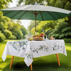 summer outdoor tablecloth with umbrella hole and zipper, eucalytpus water color table cloth for rectangle tables, water resistant rectangular polyester table cover for picnic/patio 60 * 84 green