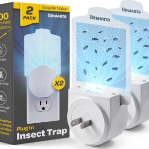 Fly Trap Indoor (2PK) Capture Flies, Moths, Fruit Flies, Gnats, Mosquito Trap, Plug-in Gnat Traps for House Indoor with Attractive UV Light Odor/Mess-Free. 600 Sq Ft Protection (2 Devices + 6 Refill)