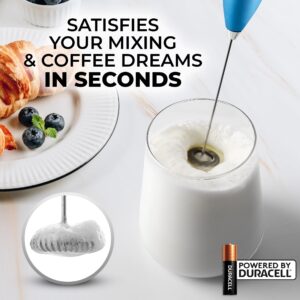 Zulay Kitchen Milk Frother Wand (2 Duracell Batteries Included) - Handheld Milk Frother - Easy-Clean Milk Frother Wand & Drink Mixer - Electric Coffee Frother for Frappe, Matcha - Metallic Blue