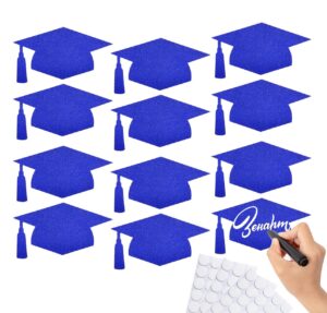 50pcs glitter grad caps cutouts with 150pcs glue points, blue graduation cap cut table decorations for 2024 high school college graduation party supplies