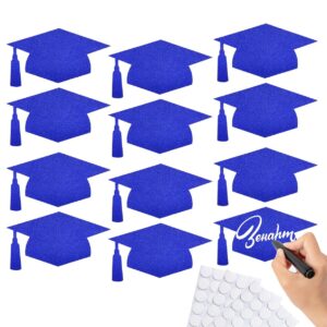 50Pcs Glitter Grad Caps Cutouts with 150Pcs Glue Points, Blue Graduation Cap Cut Table Decorations for 2024 High School College Graduation Party Supplies