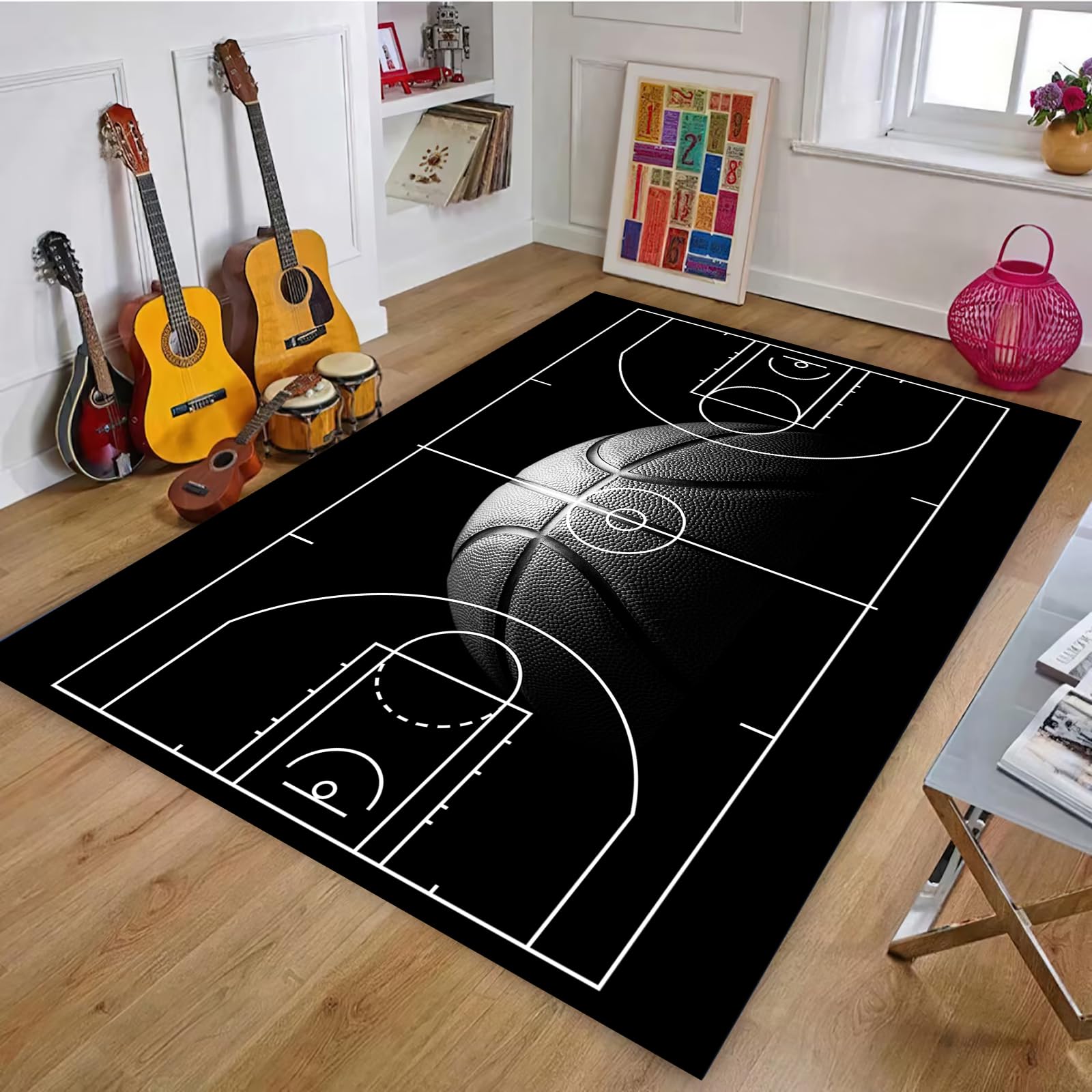 Osimiccp Basketball Rug for Boys Bedroom Size 5'x7',Non-Slip Basketball Court Rug Basketball Decor for Boys Room and Living Room