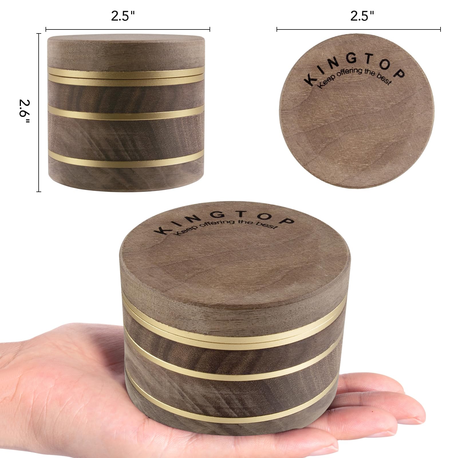 KINGTOP Grinder, 2.5" Walnut & Aluminum Grinder