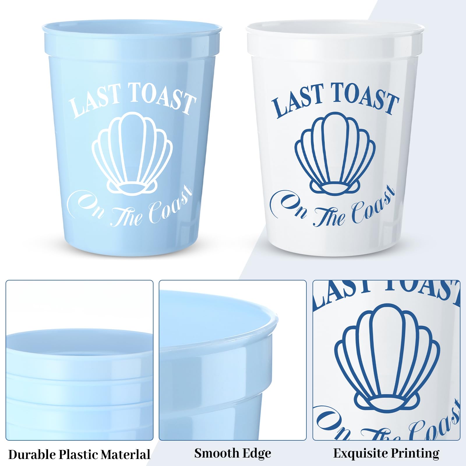 Ninehaoou 15 Pcs Last Toast on the Coast Bachelorette Party Plastic Cups 16 oz Coastal Stadium Cups Reusable Beach Bachelorette Weekend Bridal Party Favors Decorations for Bachelorette Party