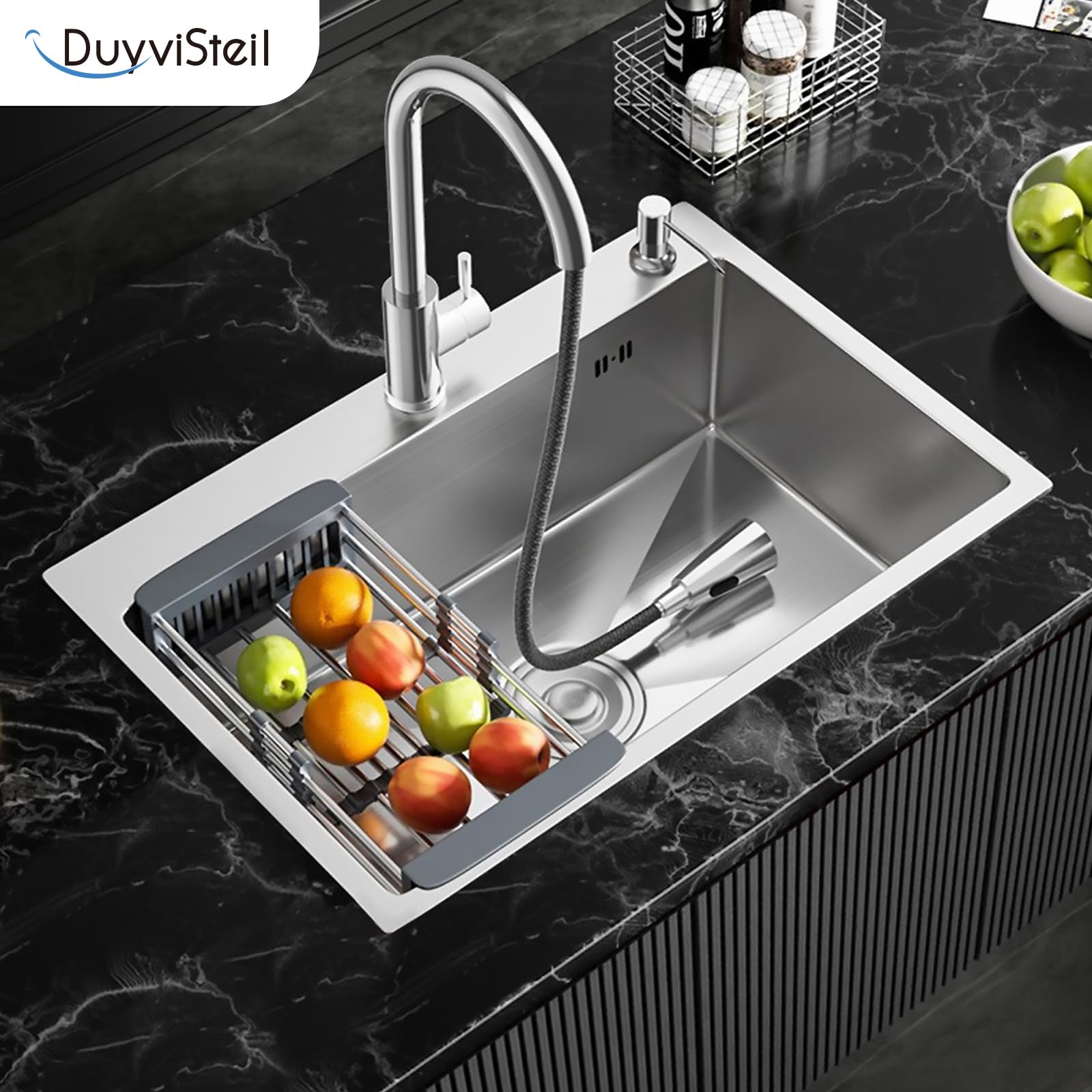 DuyviSteil 33x22 Inch Topmount or Drop In Kitchen Sink Worktation 16 Gauge Stainless Steel Single Bowl Kitchen Sink with Drainpipe