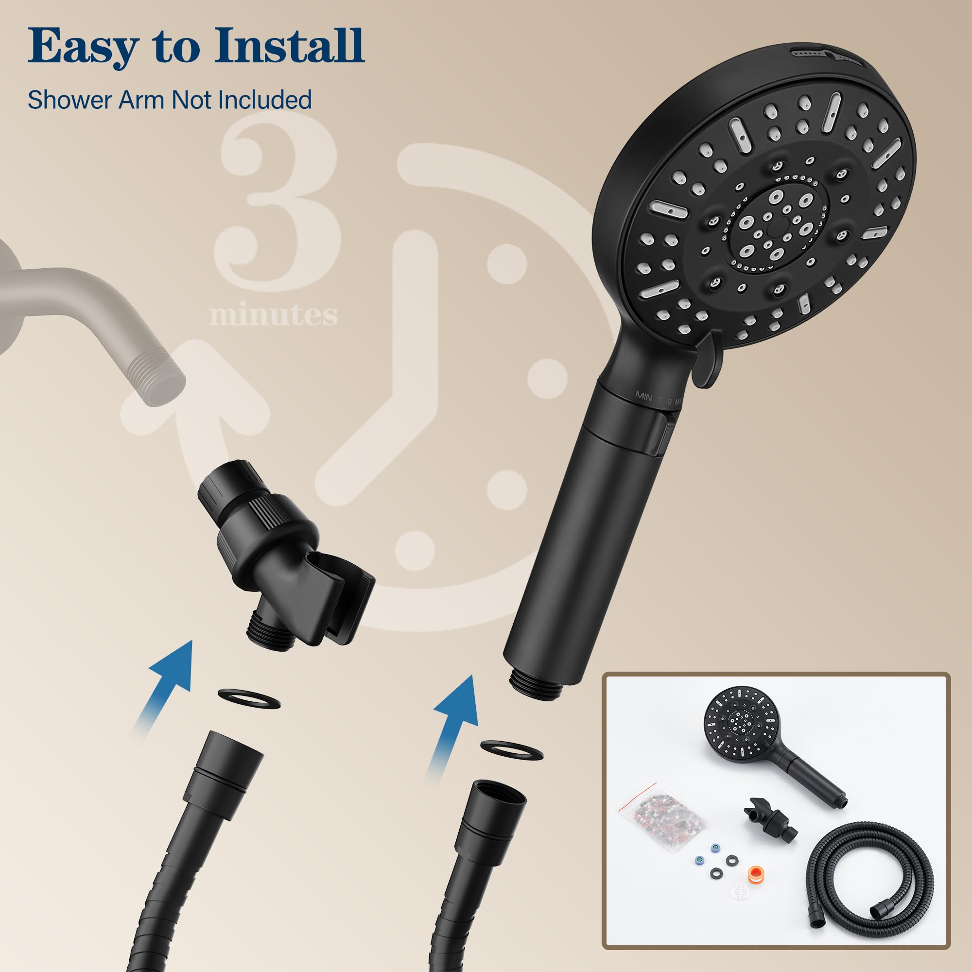 Kurpot Filtered Shower Head with Handheld, 9 Spray Mode High Pressure Shower Head with Filters, 60" Shower Hose, Matte Black Shower Head Filter for Hard Water, Remove Chlorine, Protect Skin and Hair