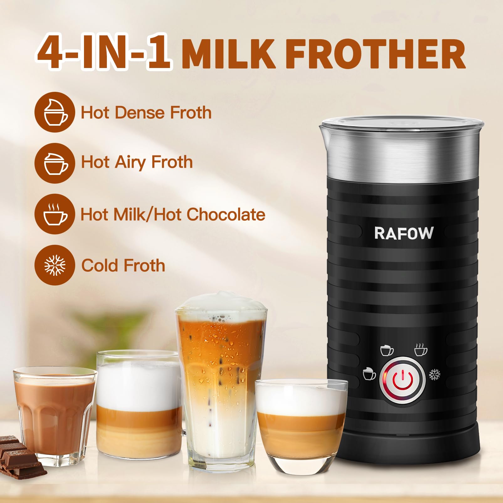 4 In 1 Electric Milk Frother Steamer - Hot and Cold Coffee Foam Froth Maker 350ml/12oz, Automatic Milk Warmer Foamer for Latte, Cappuccinos, Macchiato, Chocolate