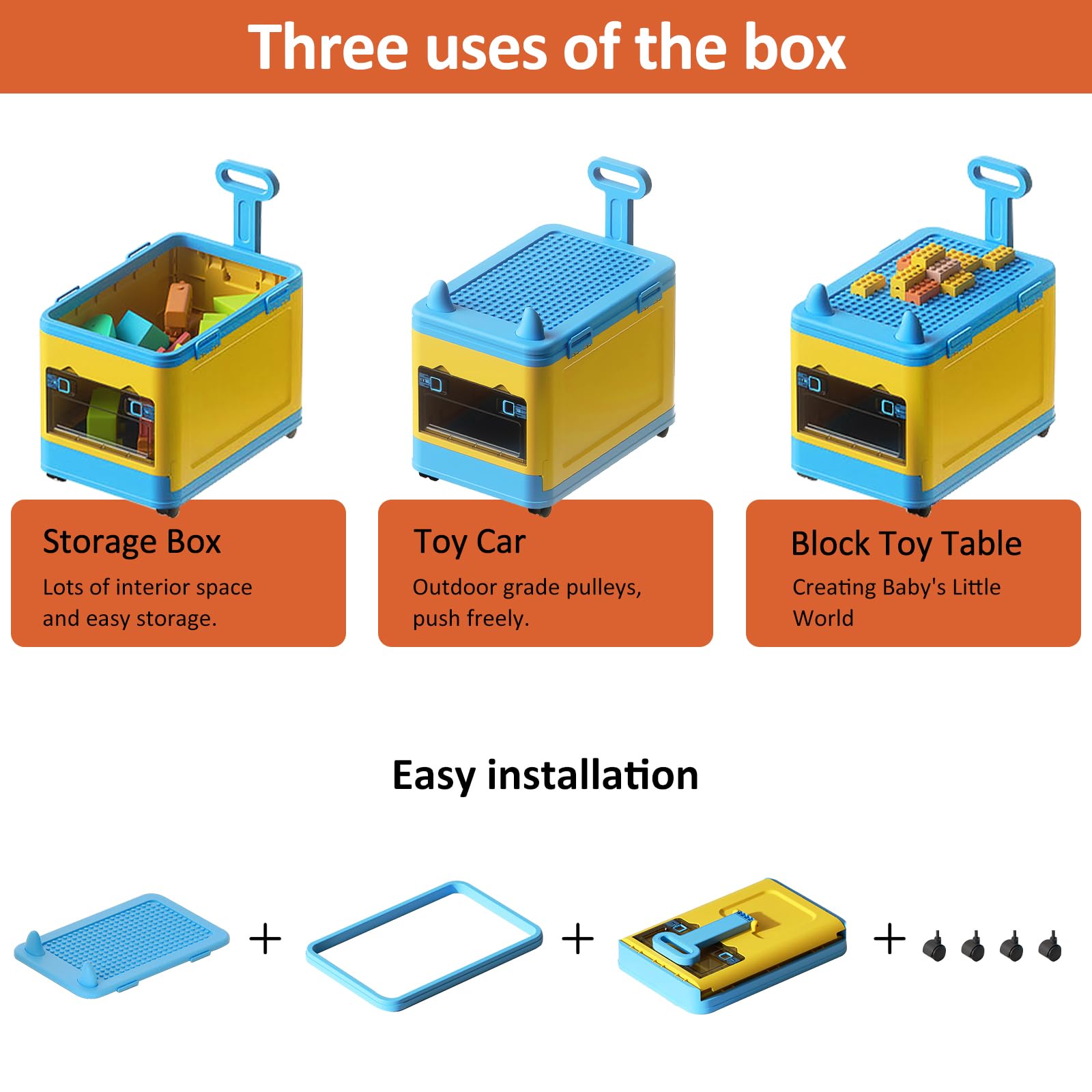 Collapsible Kids Storage Box with Building Base for Lego Toy Organizer Bins with Lids and Wheels Stackable Toys Chest Containers Building Block Bricks Storage Case for Children