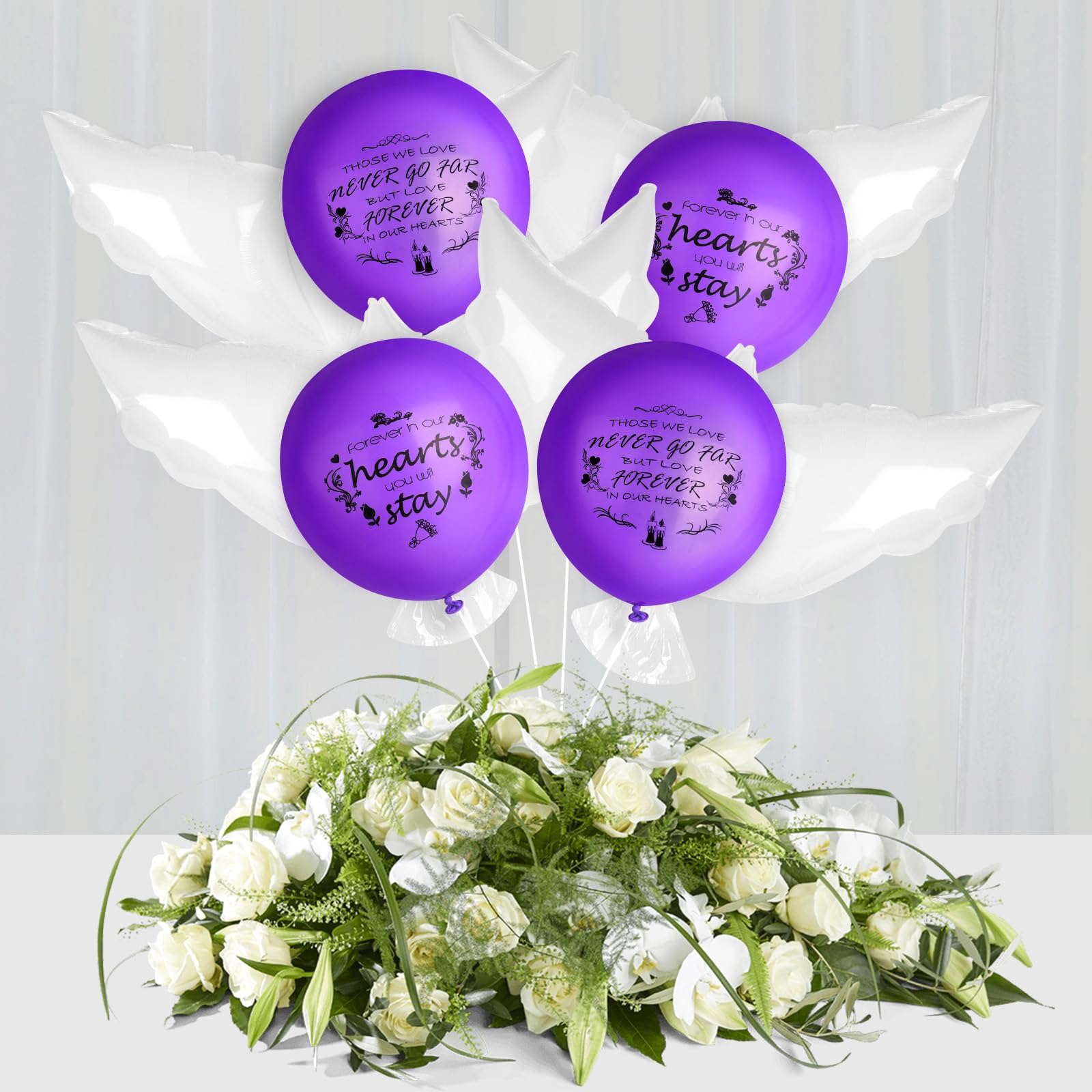 39 pcs Dove Memorial Balloons, Peace Dove and Purple to Release in Sky Biodegradable Balloons to Memory Life Floting Balloons for Funeral, Happy Heavenly