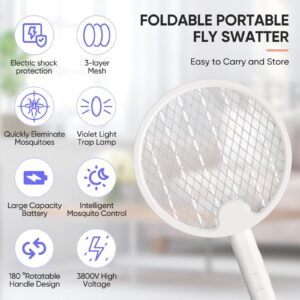 Foldable Fly Swatter Electric Fly Swatter Racket Bug Zapper Fly Zapper Dual Modes Rechargeable Mosquito Killer Fruit Fly Trap Indoor Outdoor Backyard Patio Camping (1)