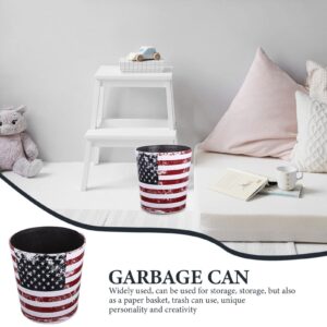 PRETYZOOM US Flag Vintage Leather Trash Can Wastebaske PU Leather Trash Bin Retro Toilet Paper Bin Garbage Can for Bathroom Kitchen Bedroom Office