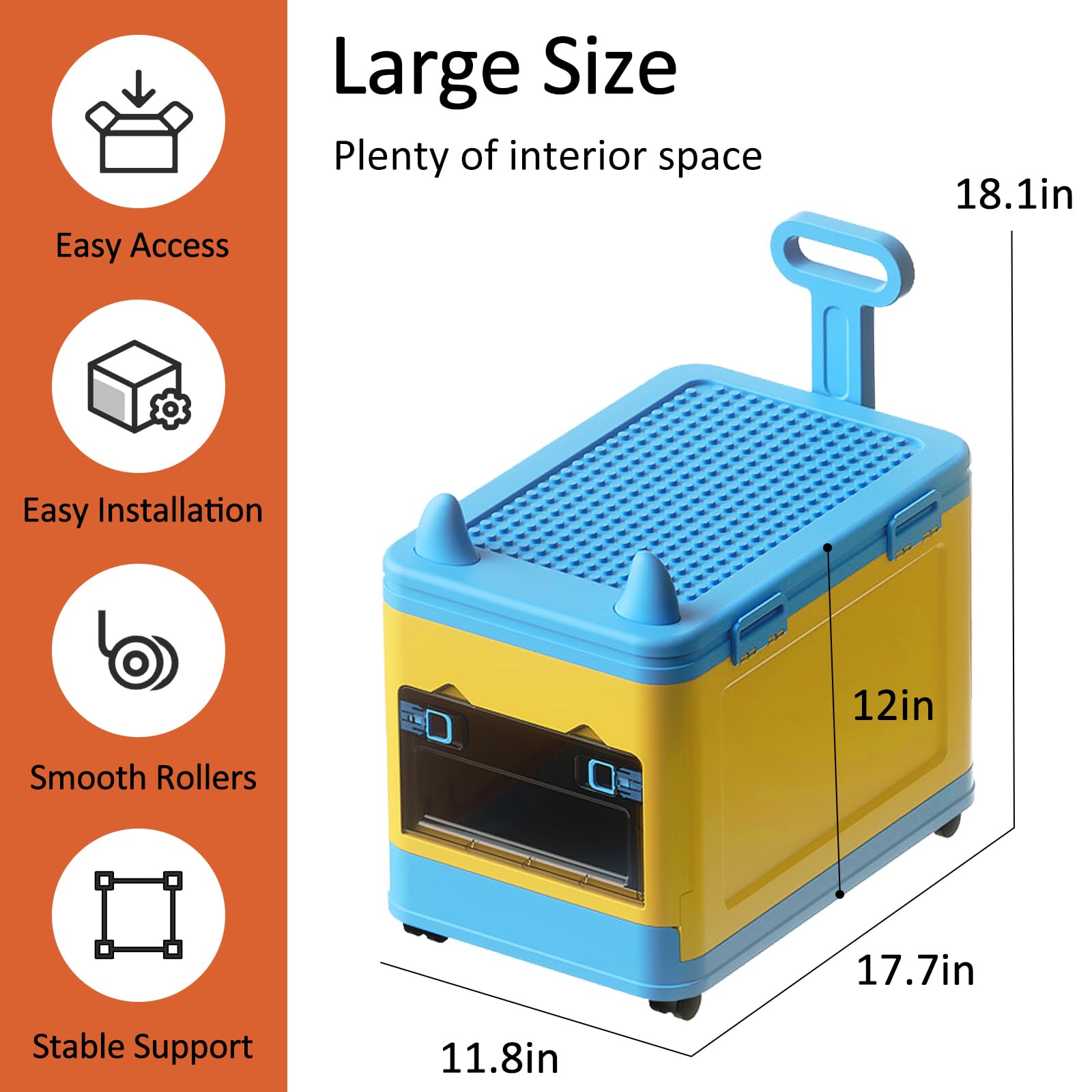 Collapsible Kids Storage Box with Building Base for Lego Toy Organizer Bins with Lids and Wheels Stackable Toys Chest Containers Building Block Bricks Storage Case for Children