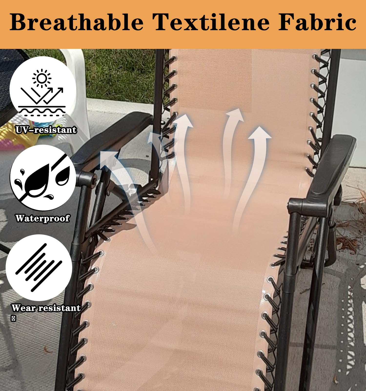 17" 19" 21" Wide Zero Gravity Chair Replacement Fabric, Repair Cloth with 4 Gravity Chair Replacement Cord Screws Kit, Zero Gravity Chair Accessories for Sling Patio Lawn Lounge Chair, Tan